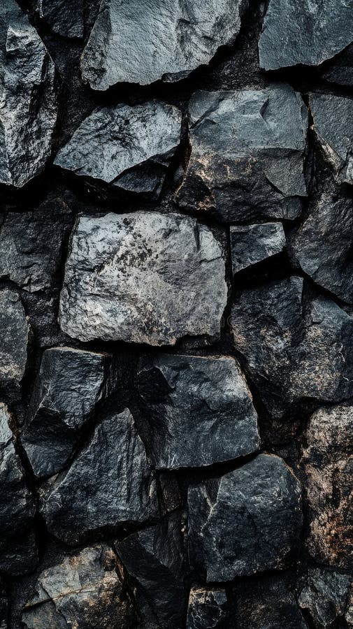 Close-up of Dark Stone Wall Texture, Rugged Surface. Natural ...