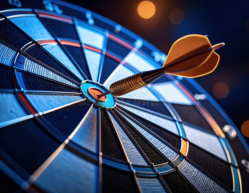 Close-up of Dart Hitting Bullseye on Colorful Board in Game Setting ...