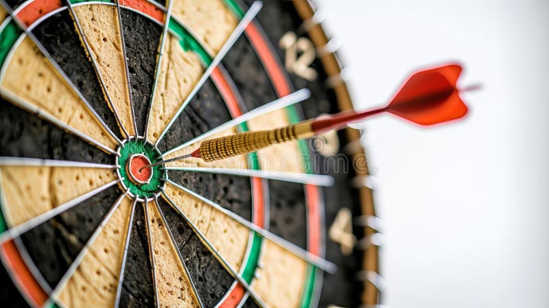 Close-up of a Dart Hitting the Bullseye on a Dartboard. Concept of ... Close-up of a Dart Hitting the Bullseye on a Dartboard. Concept of ...