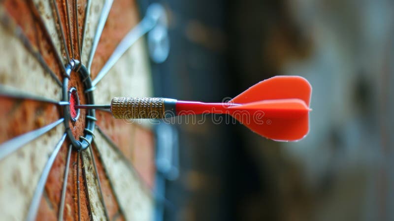 Close-up of Dart Hitting Bullseye on Dartboard, Focus and Precision ... Close-up of Dart Hitting Bullseye on Dartboard, Focus and Precision ...