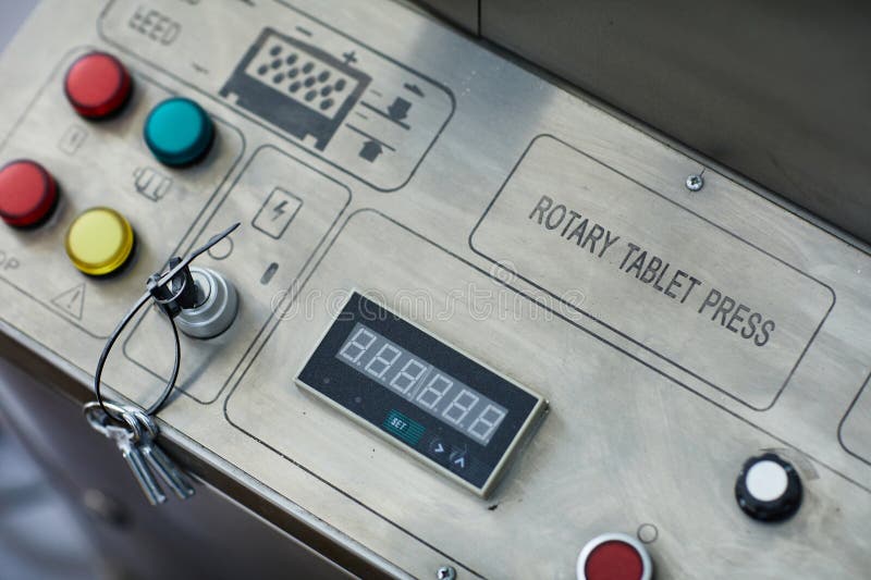 Dashboard of Tablet Press Machine with Buttons and Display at Factory ...