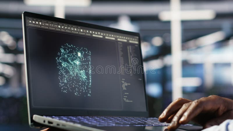 Close Up Of Data Center Admin Using Machine Learning Algorithms On