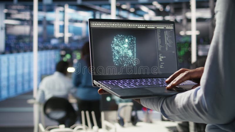 Close Up Of Data Center Admin Using Machine Learning Algorithms On