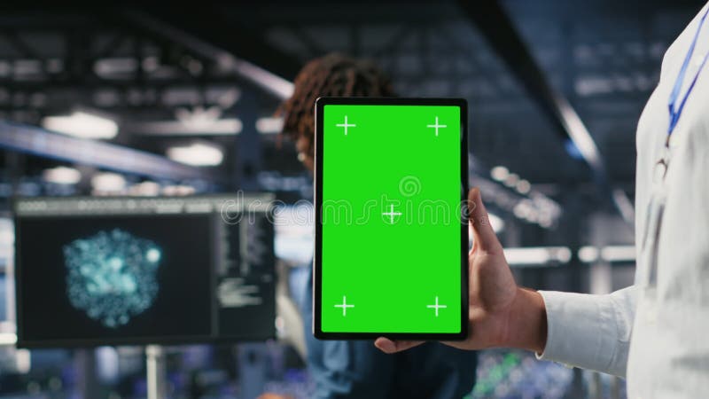 Close Up of Data Center Employee Doing Tasks on Isolated Screen Tablet ...