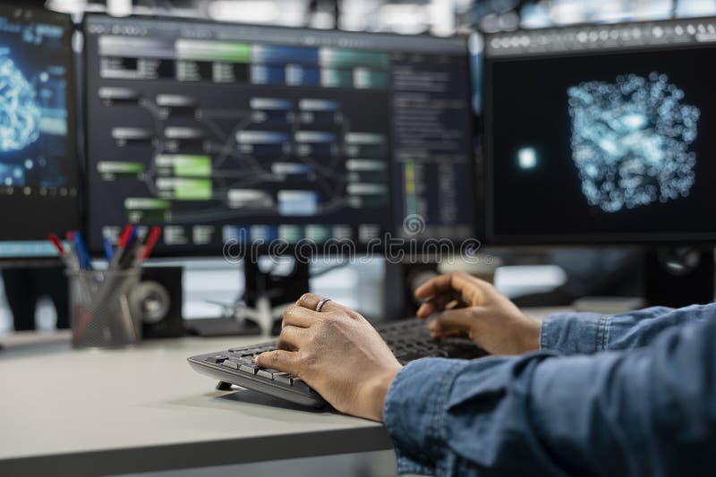 Close Up of Data Center Professional Using Machine Learning Algorithms Stock Photo - Image of ...