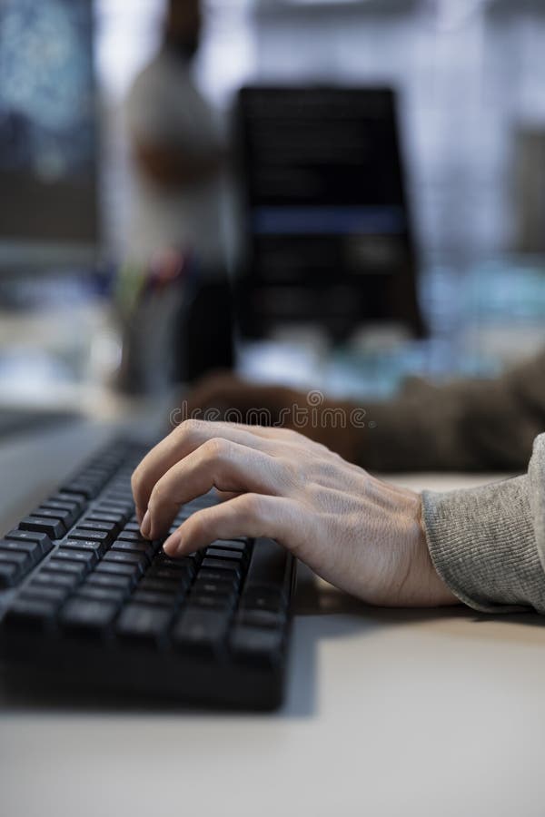 Close Up of Data Center Worker Conducting Security Audits, Typing on Keyboard Stock Photo ...