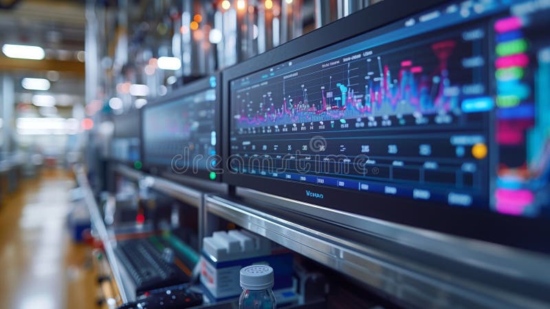 Close Up of a Data Display Screen in a Control Room Stock Image - Image ...