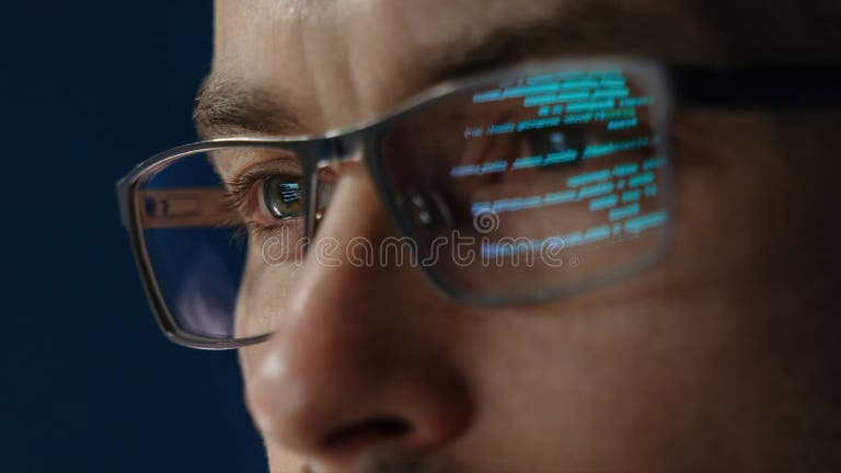Close Up of Data Scientist Face is Closely Examines Data Stock Image ...
