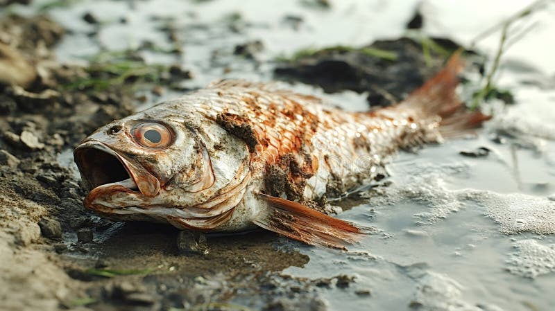 Dead Fish Laying on Polluted Shore is Raising Environmental Concerns ...
