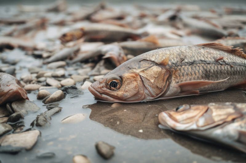Close-up of Dead Fish on the Riverbed, Killed by Toxic Runoff Stock ...