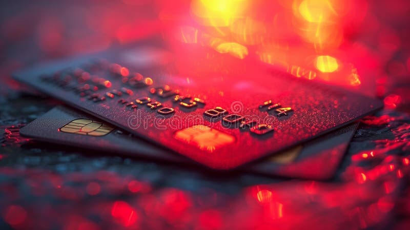 Close-up of Debit Cards with a Vibrant Red and Orange Light Effect ...