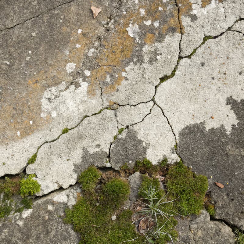 Decayed Concrete Texture with Cracks and Moss Growth in Natural ...
