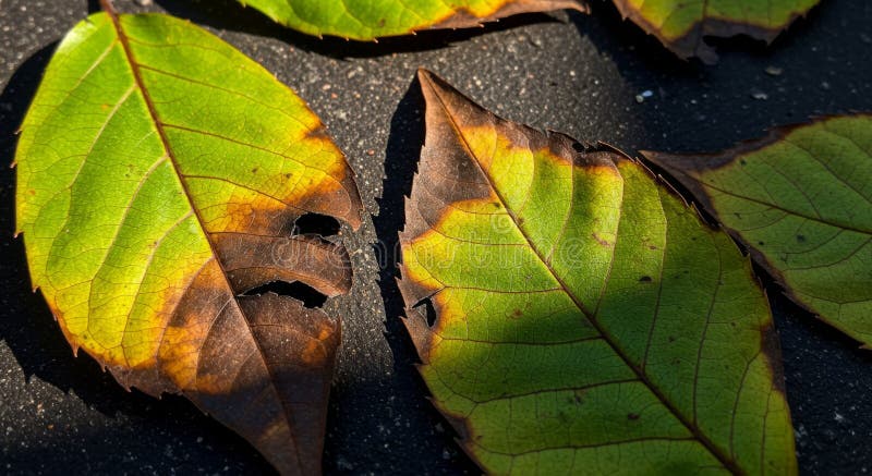 Close-Up of Decaying Leaves on Dark Surface Stock Photo - Image of ...