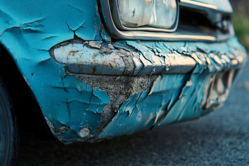 Close-up of Decaying Paint on an Old Blue Car, Highlighting the Effects ...