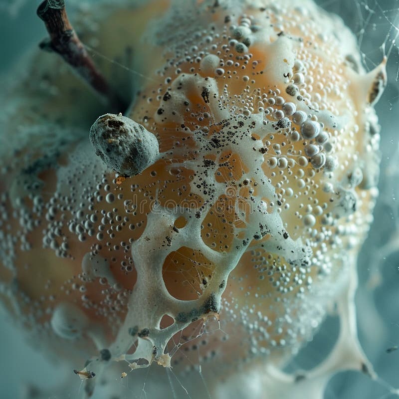 Close-up of a Decomposing Apple Covered in Mold and Bubbles Underwater ...