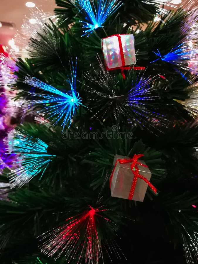 Close Up of Decorated Christmas Tree with Led Lights Stock Photo ...