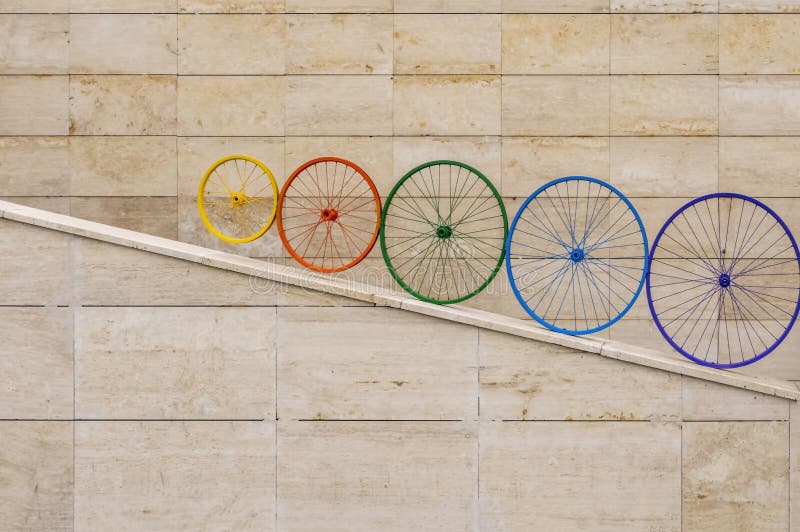 Decorative Colored Bicycle Wheels Stock Image - Image of decor, design ...