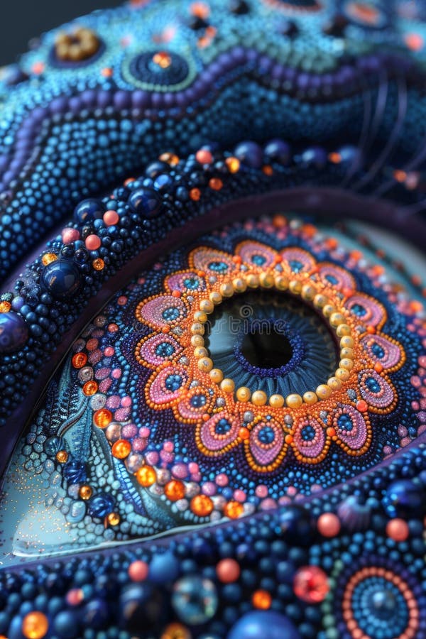 A Close Up of a Decorative Eye Made Out of Beads, AI Stock Illustration ...