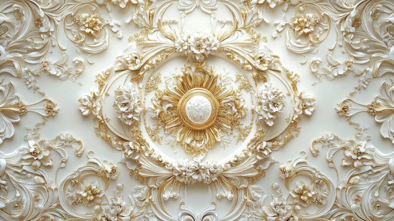 A Close-up of a Decorative Panel Wall Made of White Plaster Decorated ...