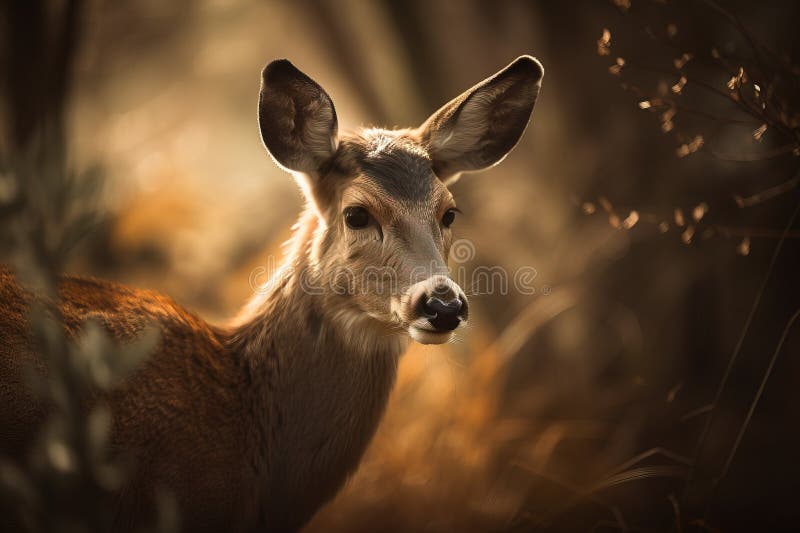 A Close Up of a Deer in a Field with Trees in the Background and ...
