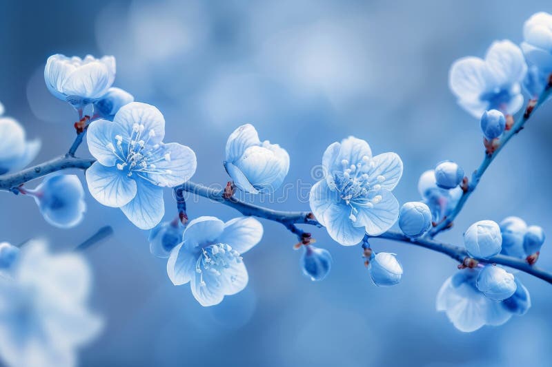 Close Up Delicate Blue Flowers on Branch, Spring or Winter Blossom ...