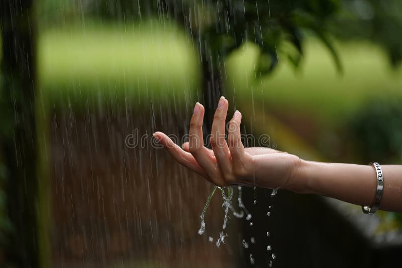 Outstretched Hand Catching Rain in Nature Stock Illustration ...
