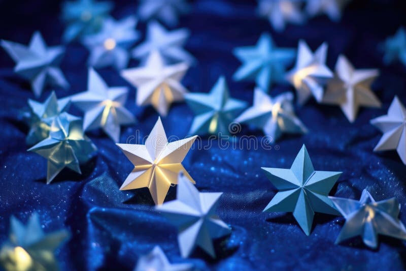 Close-up of Delicate Origami Stars on a Night-blue Background Stock ...