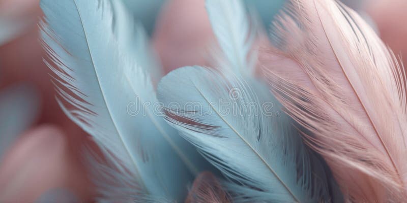 Close-up of Delicate Pastel Blue and Pink Bird Feathers. Stock ...