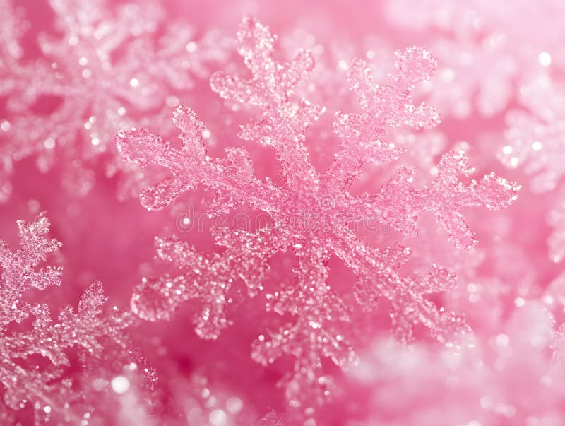 Close-up of Delicate Pink Snowflakes with Sparkling Details on a Soft ...