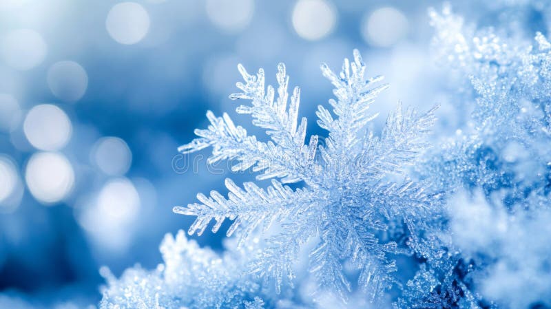 A Close-Up of a Delicate Snowflake with a Blurred Blue Background Stock ...
