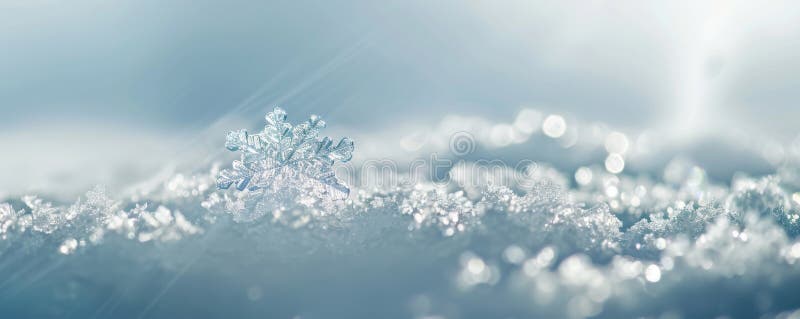 Close-up of a Delicate Snowflake Glittering in a Snowy Landscape Under ...