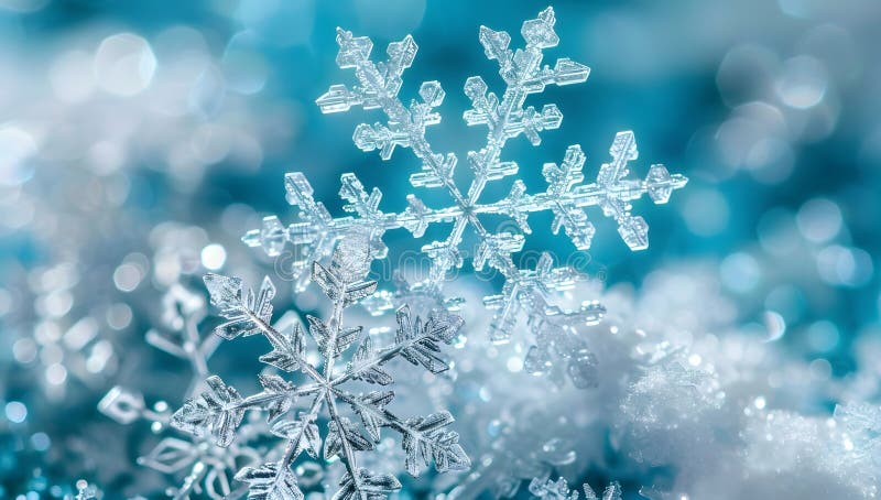 Close-Up Delicate Snowflakes Winter Blue Background Stock Illustration ...