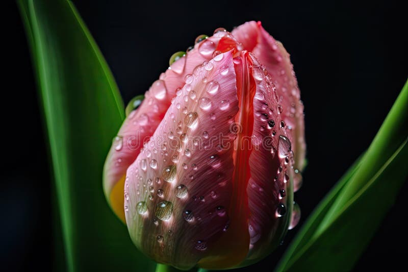 Close-up of Delicate Spring Tulip with Dew Drops Stock Illustration ...