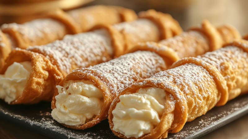 Close-up of Delicious Cannoli Dusted with Powdered Sugar. Stock Image ...