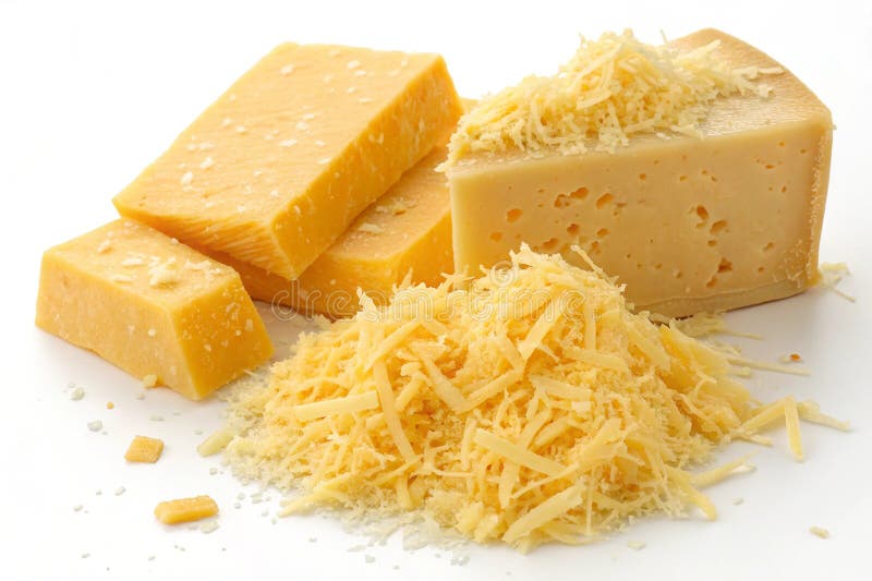 Delicious Cheese Pieces, Isolated on White Background Stock ...