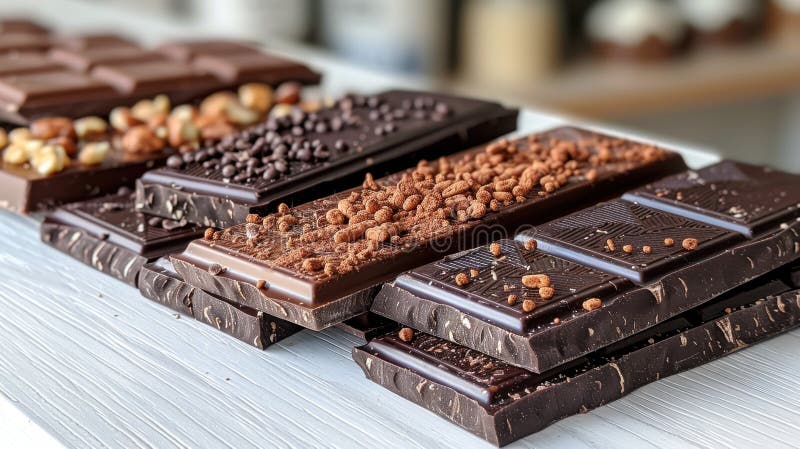 Close-up of Delicious Chocolate Bars Lying on a White Table. the ...