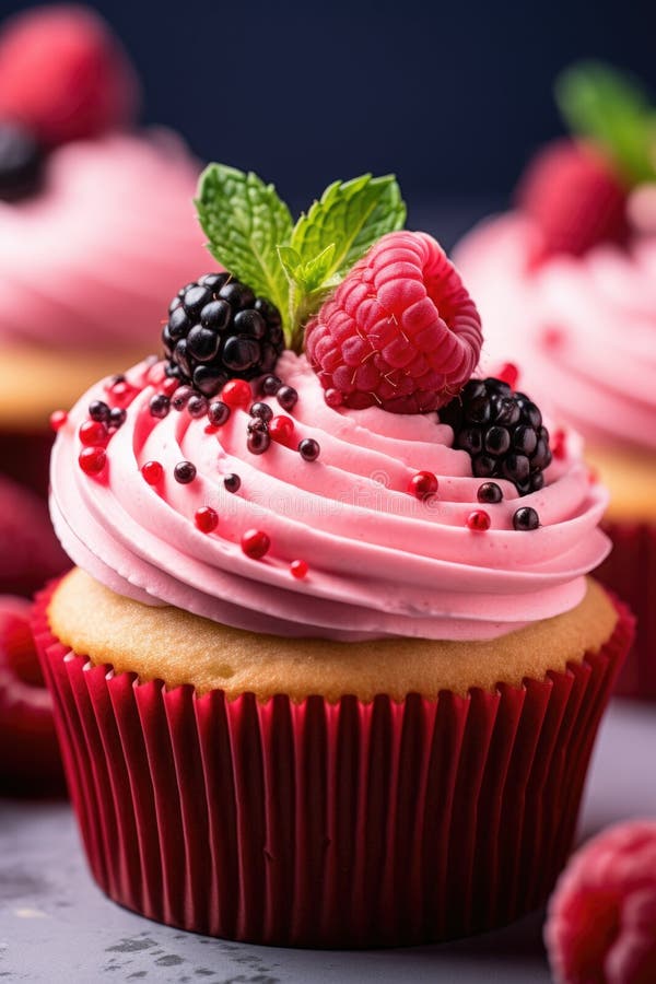 Close Up of a Delicious Cupcake with Raspberry Frosting. Perfect for ...