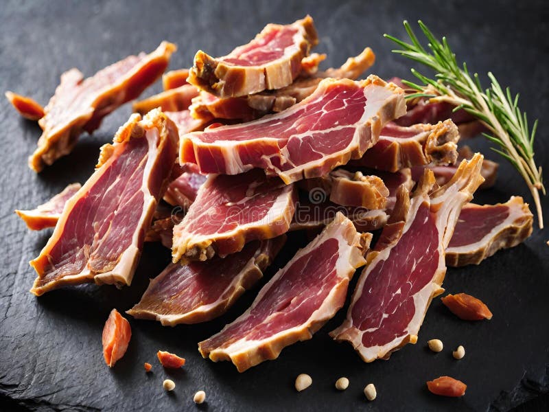 Close Up of a Delicious Dry Beef Slices with Spices Stock Illustration ...