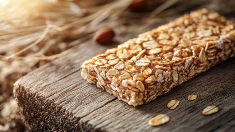 Close Up of Delicious Granola Bar on Rustic Wooden Surface Stock ...