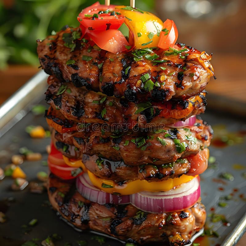 Grilled Chicken Stack with Vegetables Stock Illustration - Illustration ...