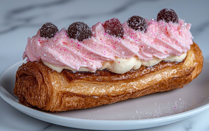 Close-up of a Delicious Pastry with Pink Frosting and Sprinkles Stock ...