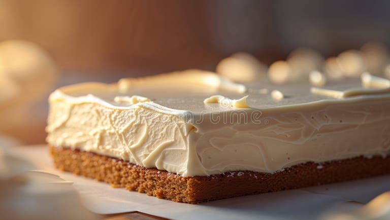 Close Up of Delicious Rectangular Cake with Creamy Frosting and Light ...