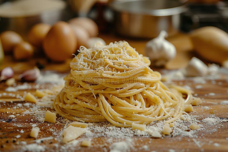 Close-up of Delicious Spaghetti with Parmesan Cheese Stock Photo ...