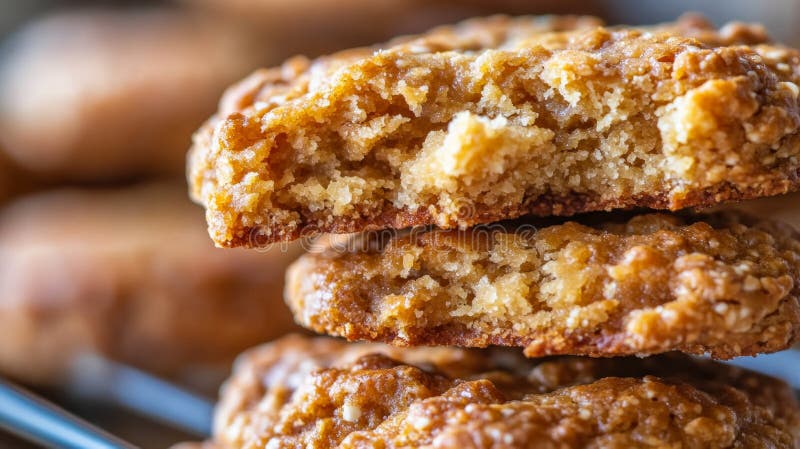 Close Up of Deliciously Bite-Sized Anzac Biscuit Stack Stock ...
