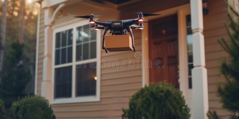 A Delivery Drone Dropping Off a Package at a Suburban Home Created with ...