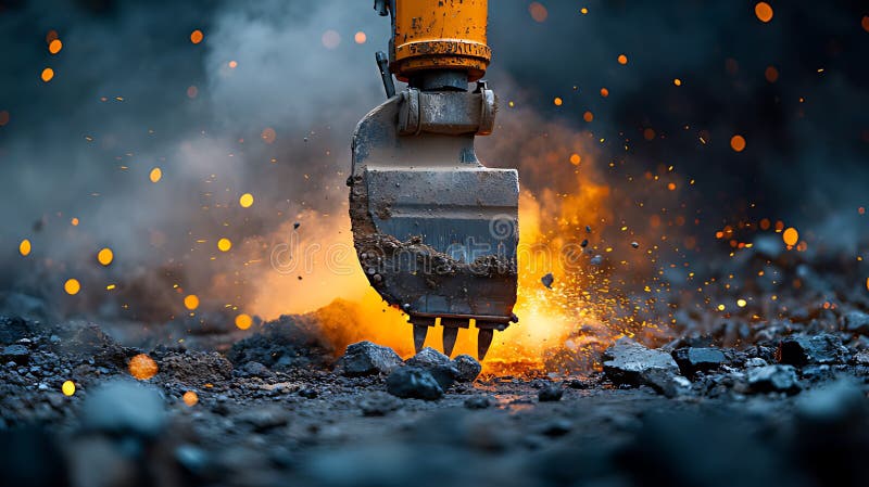 Close-up of a Demolition Hammer Breaking Asphalt, Sparks Flying Stock ...