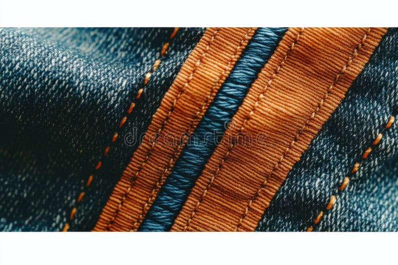 Close-up of Denim Fabric with Orange Stitching - Textile Design ...