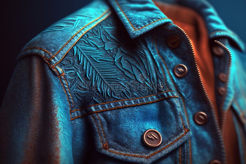 Close Up of Denim Jacket. 3d Style Stock Illustration - Illustration of ...
