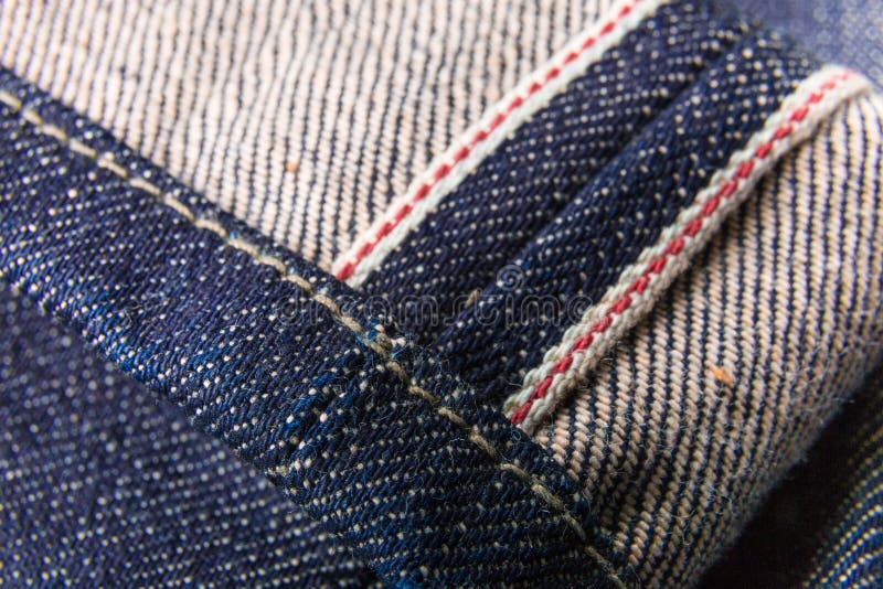 Close Up Of Denim Jeans Red Selvedge Texture. Stock Image - Image of ...