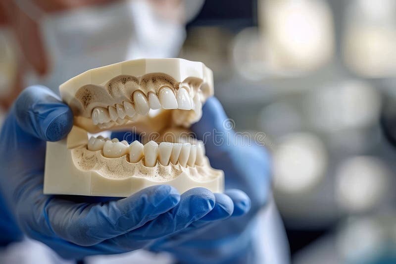 Close-up of Dental Technician with Prosthetic Teeth Model in Lab Stock ...